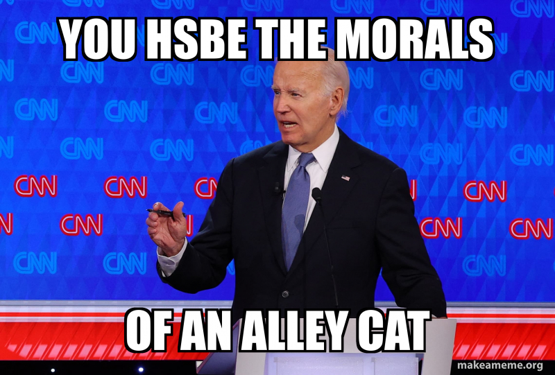 You hsbe the morals Of an alley cat Meme Generator