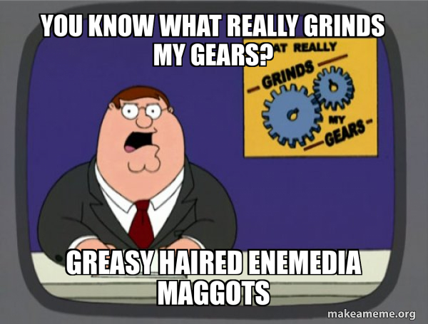 You know what really grinds my gears? greasy haired enemedia maggots ...