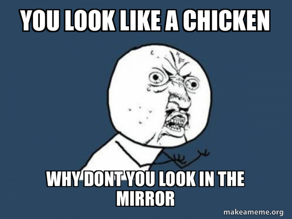 you look like a chicken why dont you look in the mirror - Y U No Meme ...