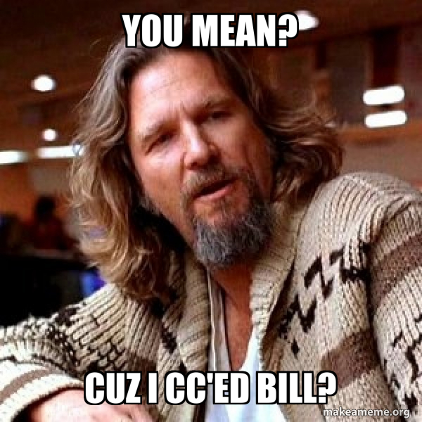 You mean? Cuz I cc'ed Bill? - Big Lebowski Meme Generator