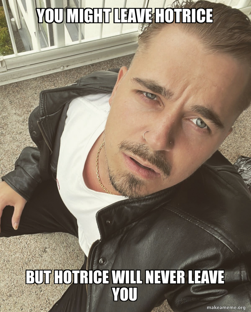 you might leave hotrice but hotrice will never leave you Meme Generator