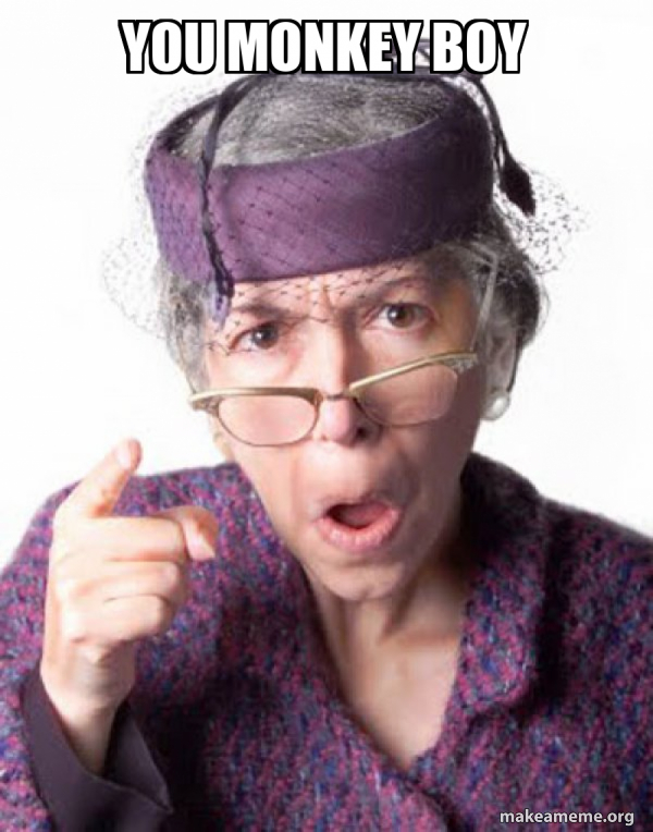 you monkey boy - Disapproving Grandma Meme Generator