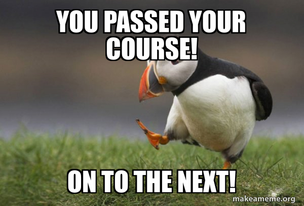 You passed your course! On to the next! - Unpopular Opinion Puffin Meme ...