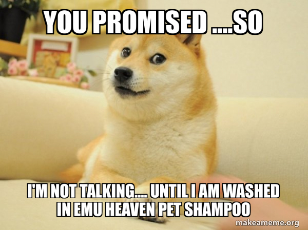 you promised ....so I'm not talking.... until i am washed in emu heaven ...