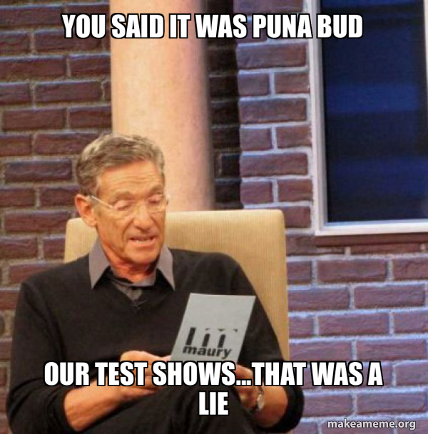 You said it was Puna bud OUr test shows...that was a lie - Maury Povich ...
