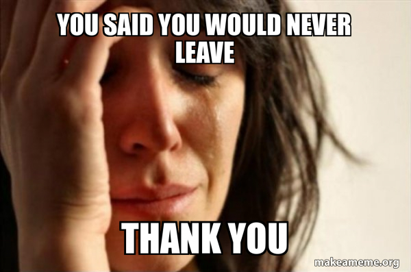 You said you would never leave Thank you - First World Problems Meme ...