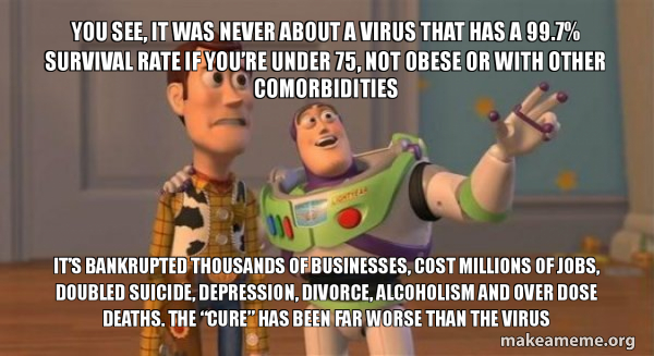 You see, it was never about a virus that has a 99.7% survival rate if ...