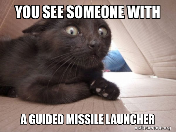 You see someone with A guided missile launcher - Schitzo Cat Meme Generator