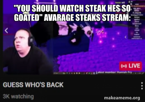 "you should watch steak hes so goated" avarage steaks stream: Meme ...