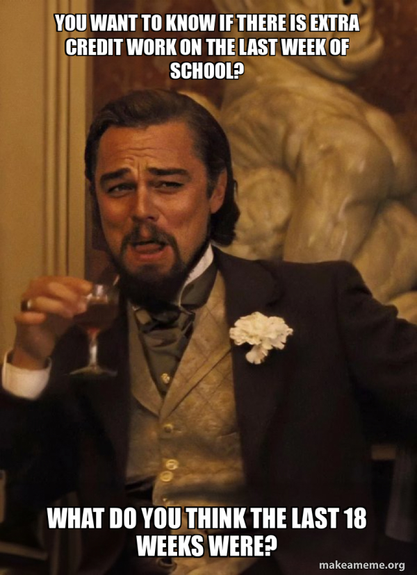 You want to know if there is extra credit work on the last week of ...