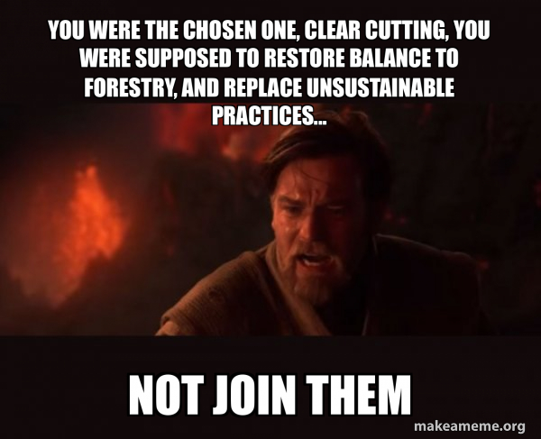 You were the Chosen One, Clear Cutting, you were supposed to restore ...