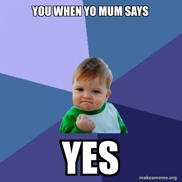 You when yo mum says YES - Success Kid Meme Generator