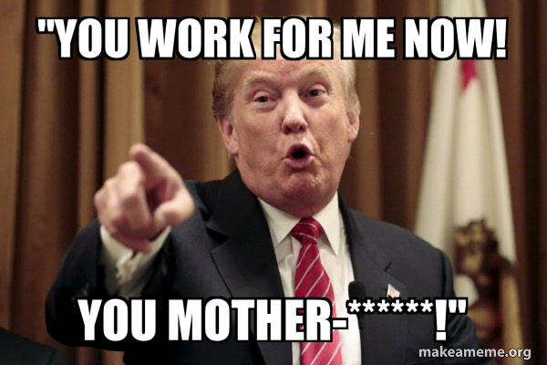 "YOU WORK FOR ME NOW! YOU MOTHER-******!" - Donald Trump Says Meme ...