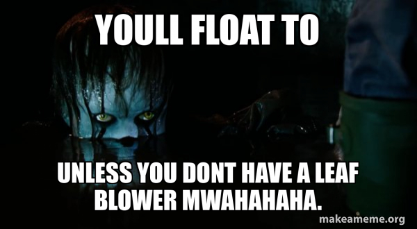 Youll float to unless you dont have a leaf blower mwahahaha. - Pennywise It Meme Generator