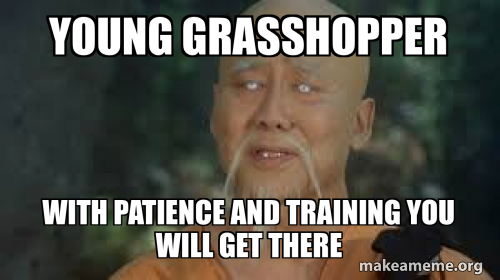 Young Grasshopper With Patience and Training You will get there Meme Generator