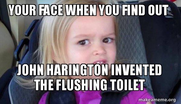 your face when you find out John Harington invented the flushing toilet ...