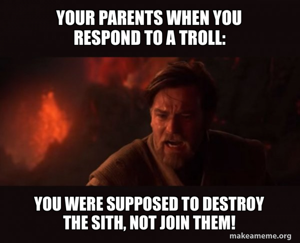Your parents when you respond to a troll: You were supposed to destroy ...