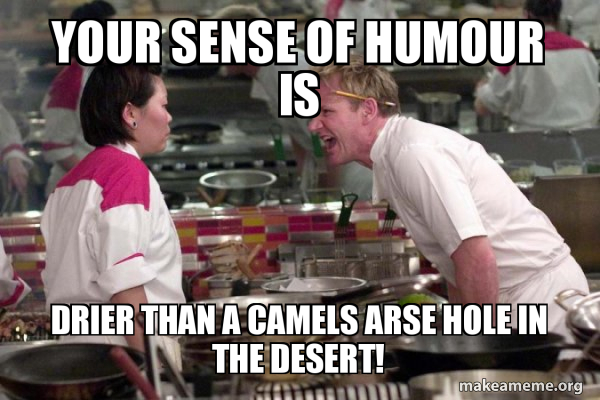 Your sense of humour is Drier than A CAMELS ARSE HOLE in the DESERT ...