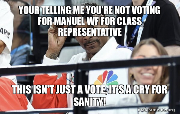 Your telling me you're not voting for Manuel Wf for class ...