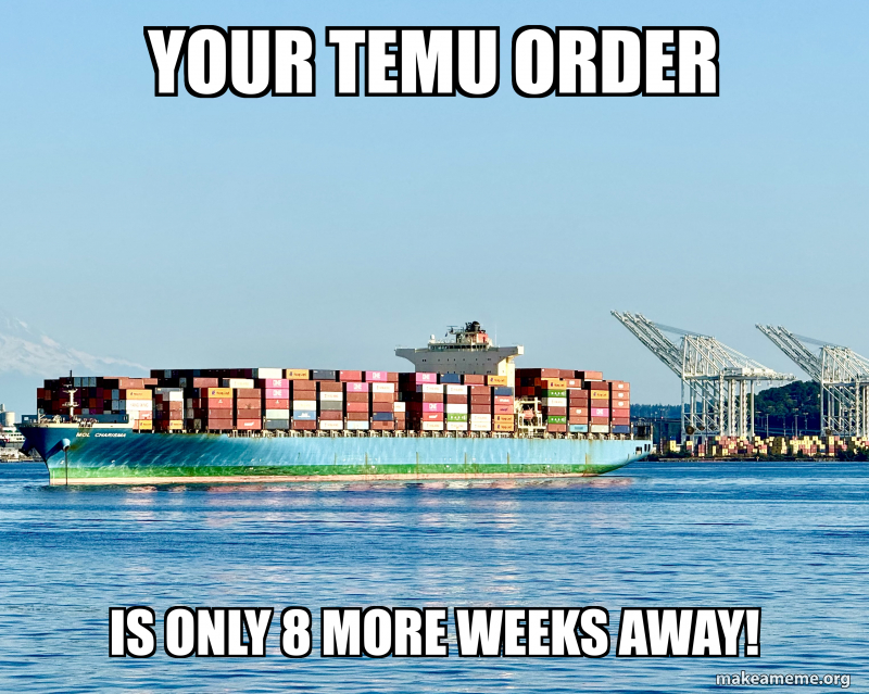 Your temu order Is only 8 more weeks away! Meme Generator