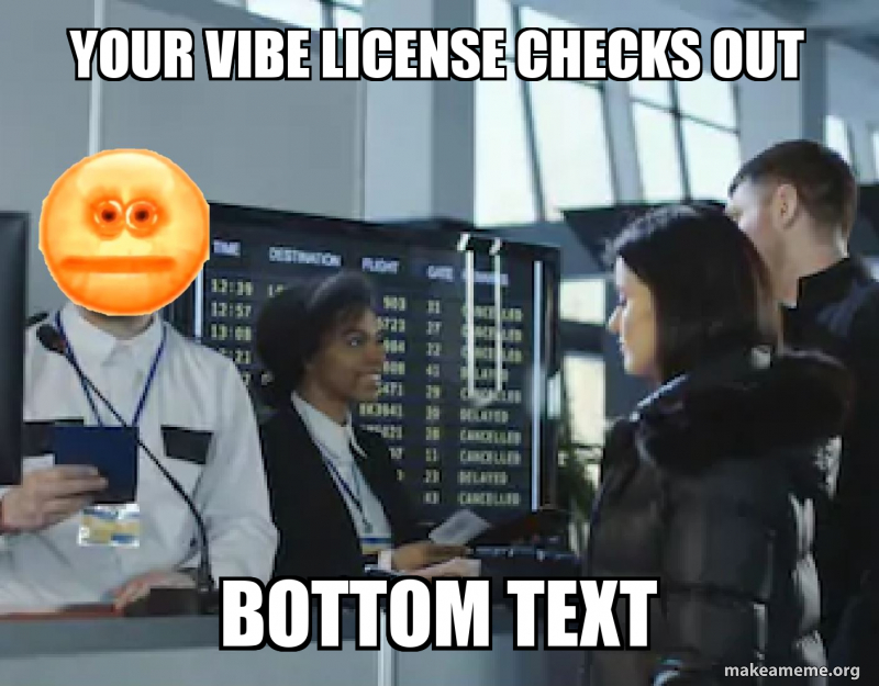 Your vibe license checks out Bottom Text Meme Generator