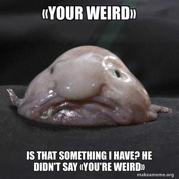 «Your weird» Is that something I have? He didn't say «You're weird ...