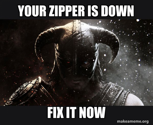your zipper is down FIX IT NOW - Skyrim Meme Generator