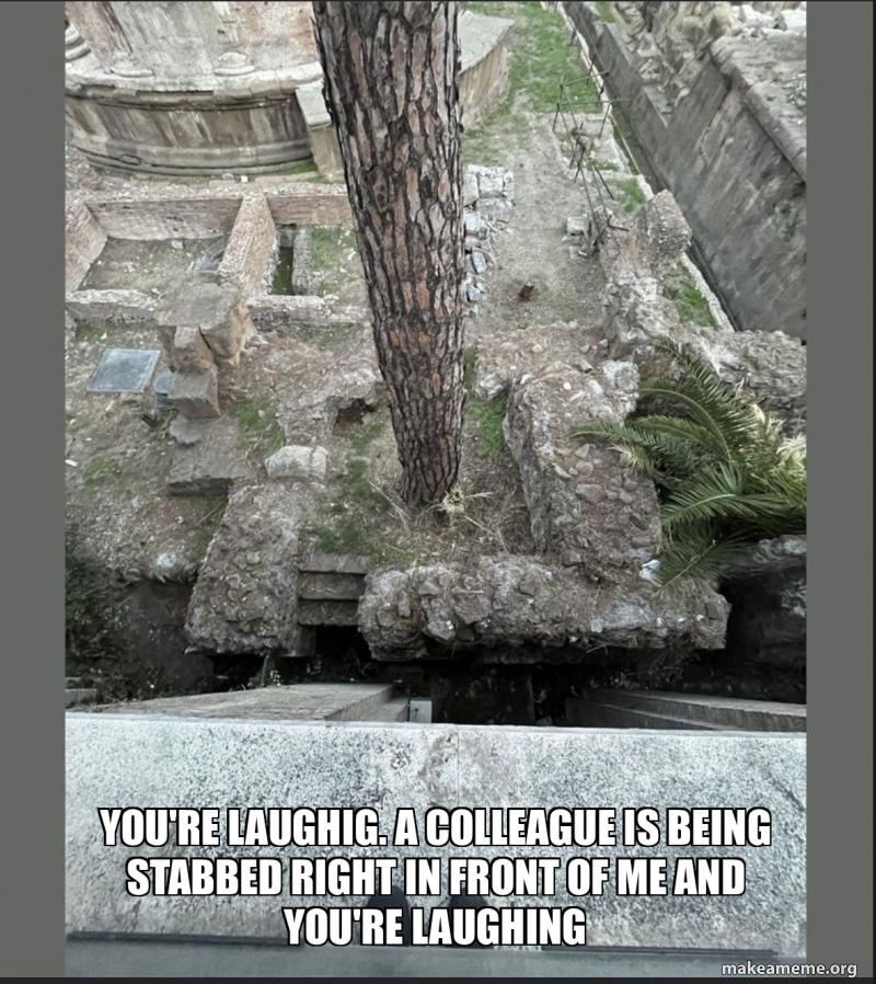 You're laughig. A colleague is being stabbed right in front of me and ...