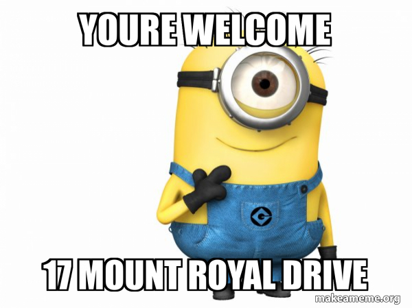 Youre welcome 17 mount royal driVe - Thoughtful Minion Meme Generator