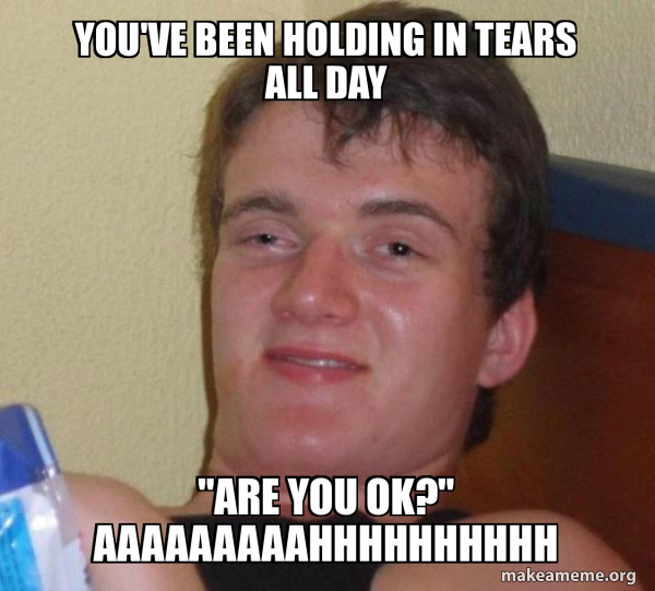 You've been holding in tears all day "Are you ok?" AAAAAAAAAHHHHHHHHHH ...