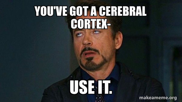 you've got a cerebral cortex- use it. - Tony Stark Eye Roll Meme Generator