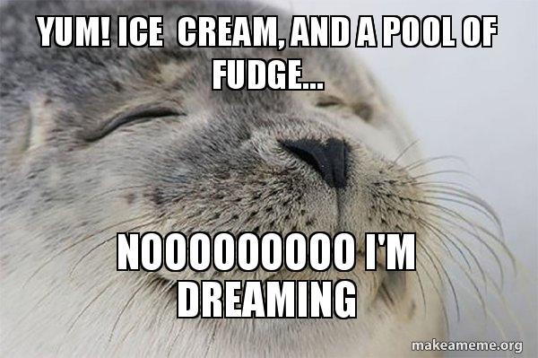 Yum! ice cream, and a pool of fudge... NOOOOOOOOO I'M DREAMING ...
