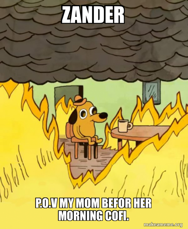 Zander p.o.v my mom befor her morning cofi. - This Is Fine Meme Generator