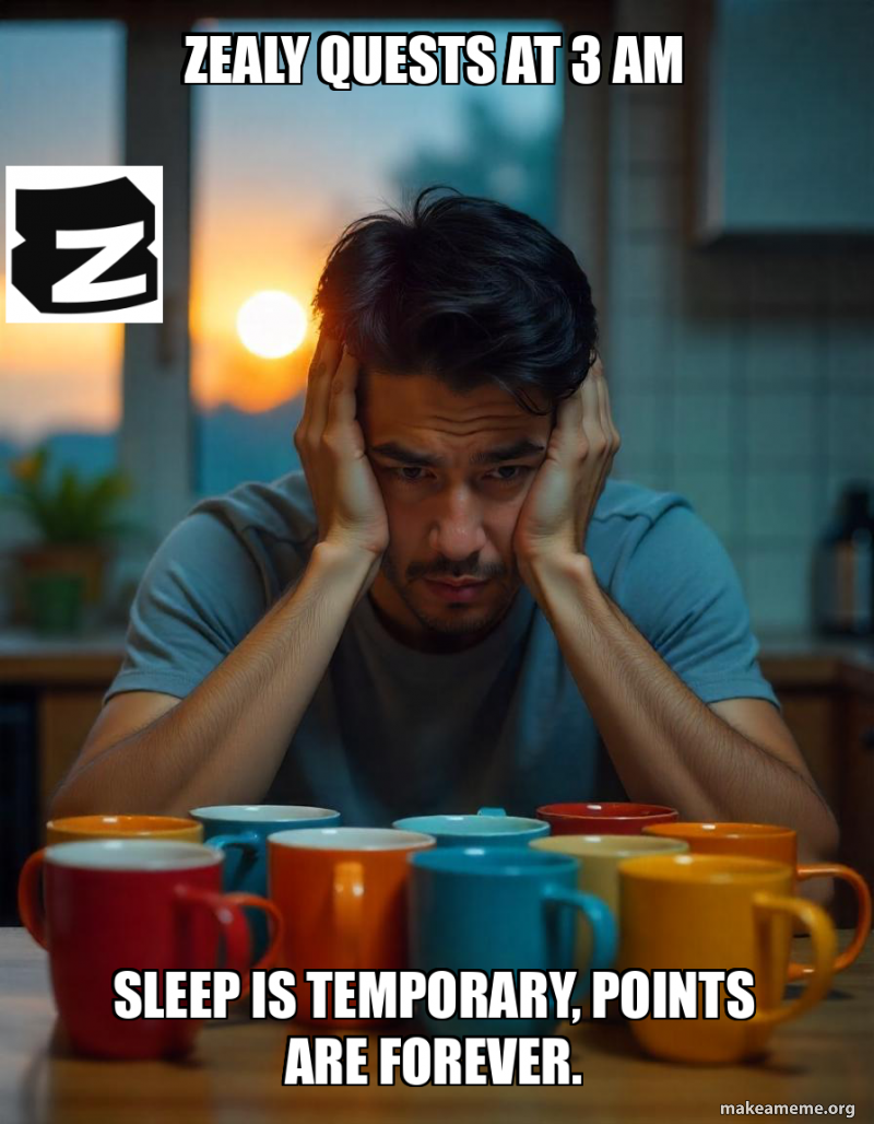 Zealy quests at 3 AM Sleep is temporary, points are forever. Meme Generator