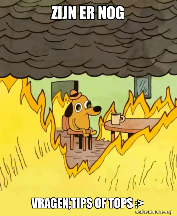 Zijn er nog Vragen,Tips of tops :> - This Is Fine Meme Generator
